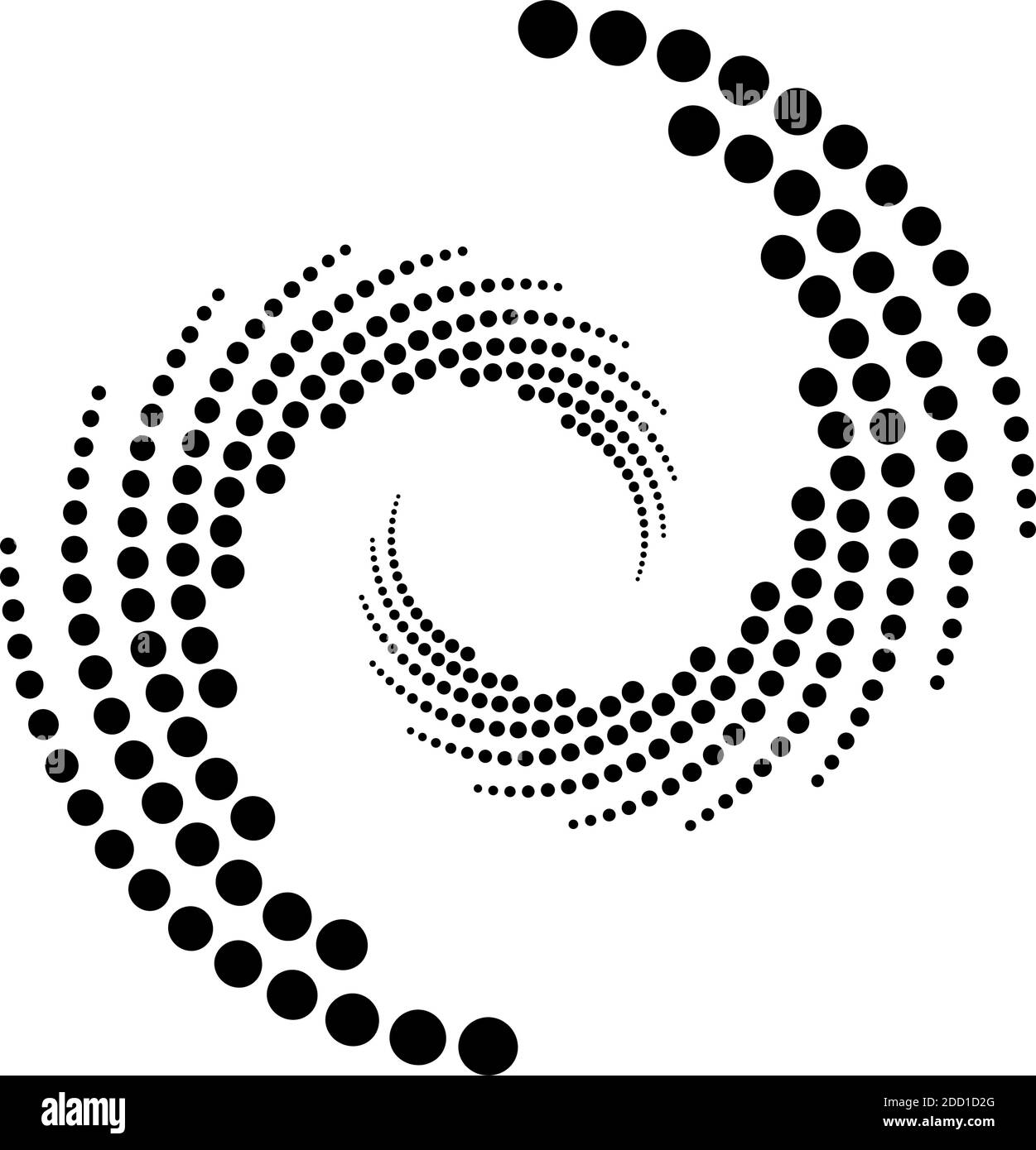 Dots, dotted circular spiral. Swirl, twirl of circles. Stippling, pointillist design. Speckles ...