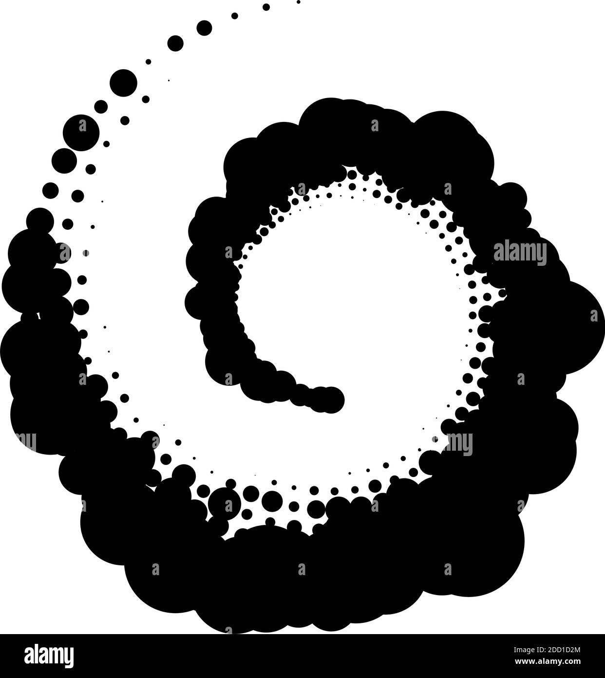 Dots, dotted circular spiral. Swirl, twirl of circles. Stippling ...