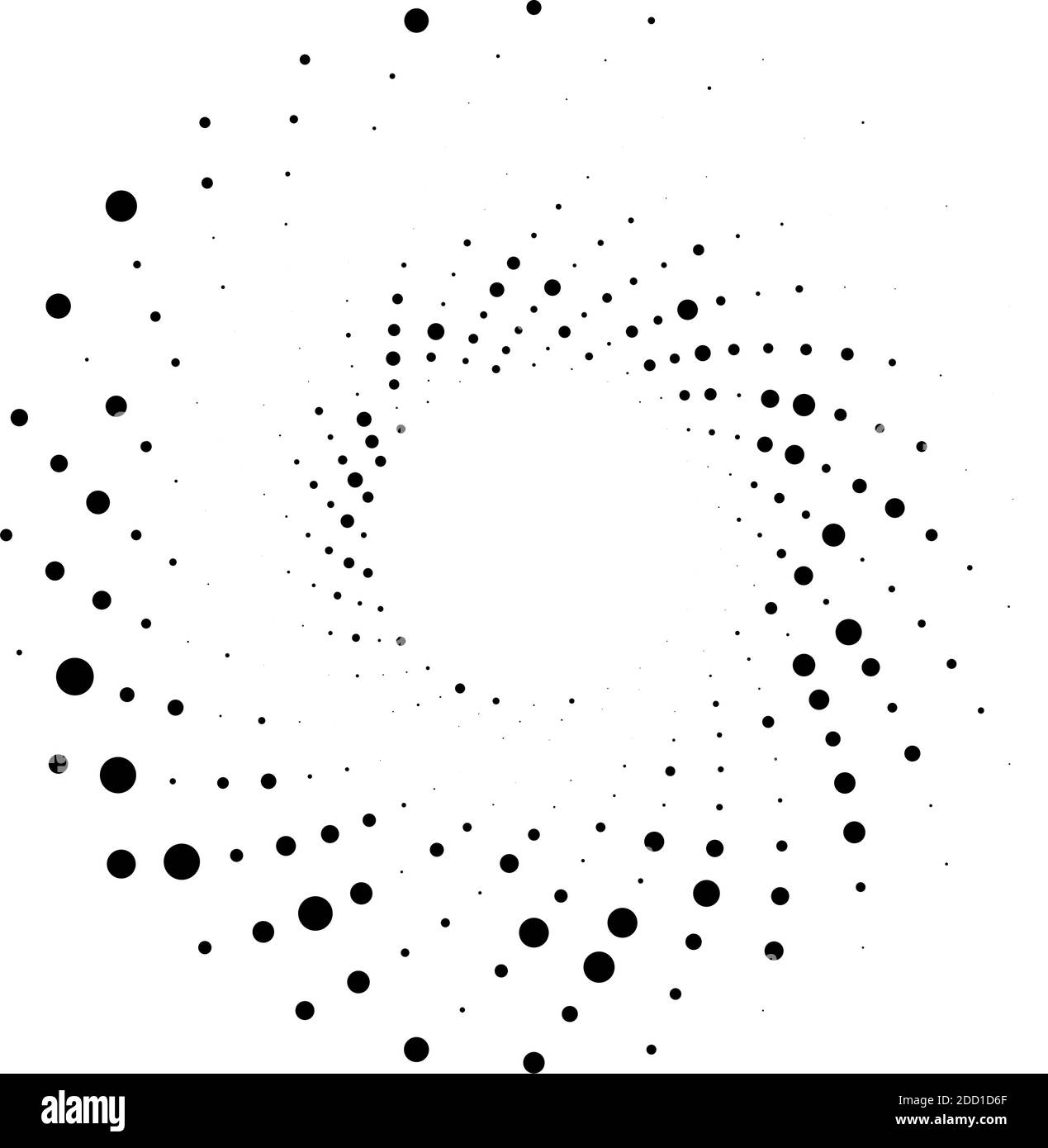 Dots, dotted circular spiral. Swirl, twirl of circles. Stippling ...