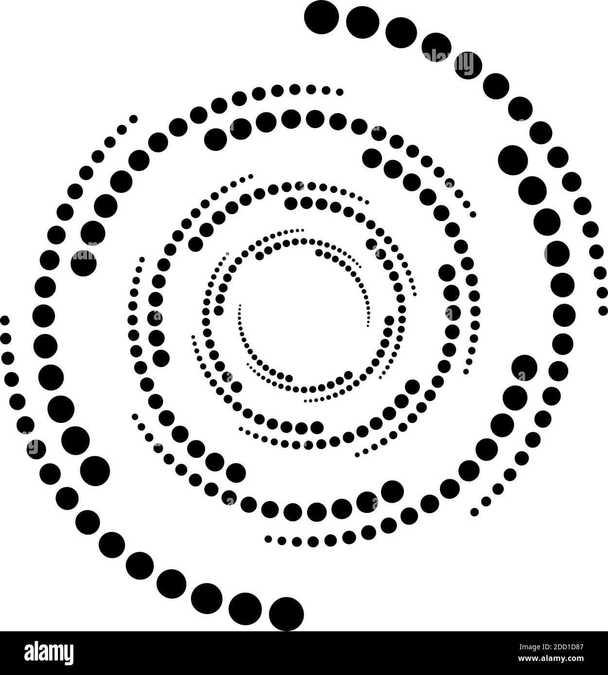 Dots, dotted circular spiral. Swirl, twirl of circles. Stippling ...