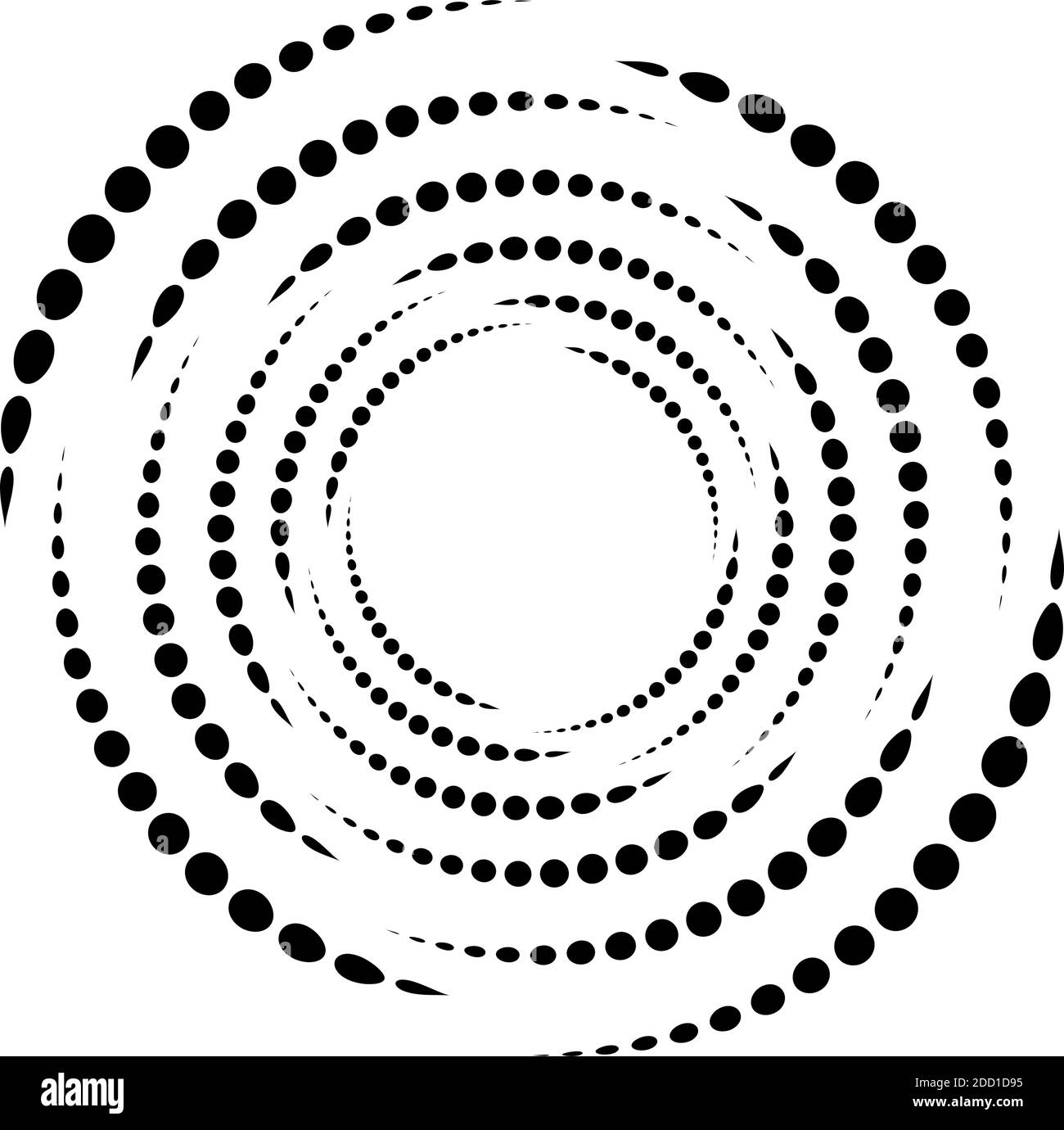 Dots, dotted circular spiral. Swirl, twirl of circles. Stippling ...