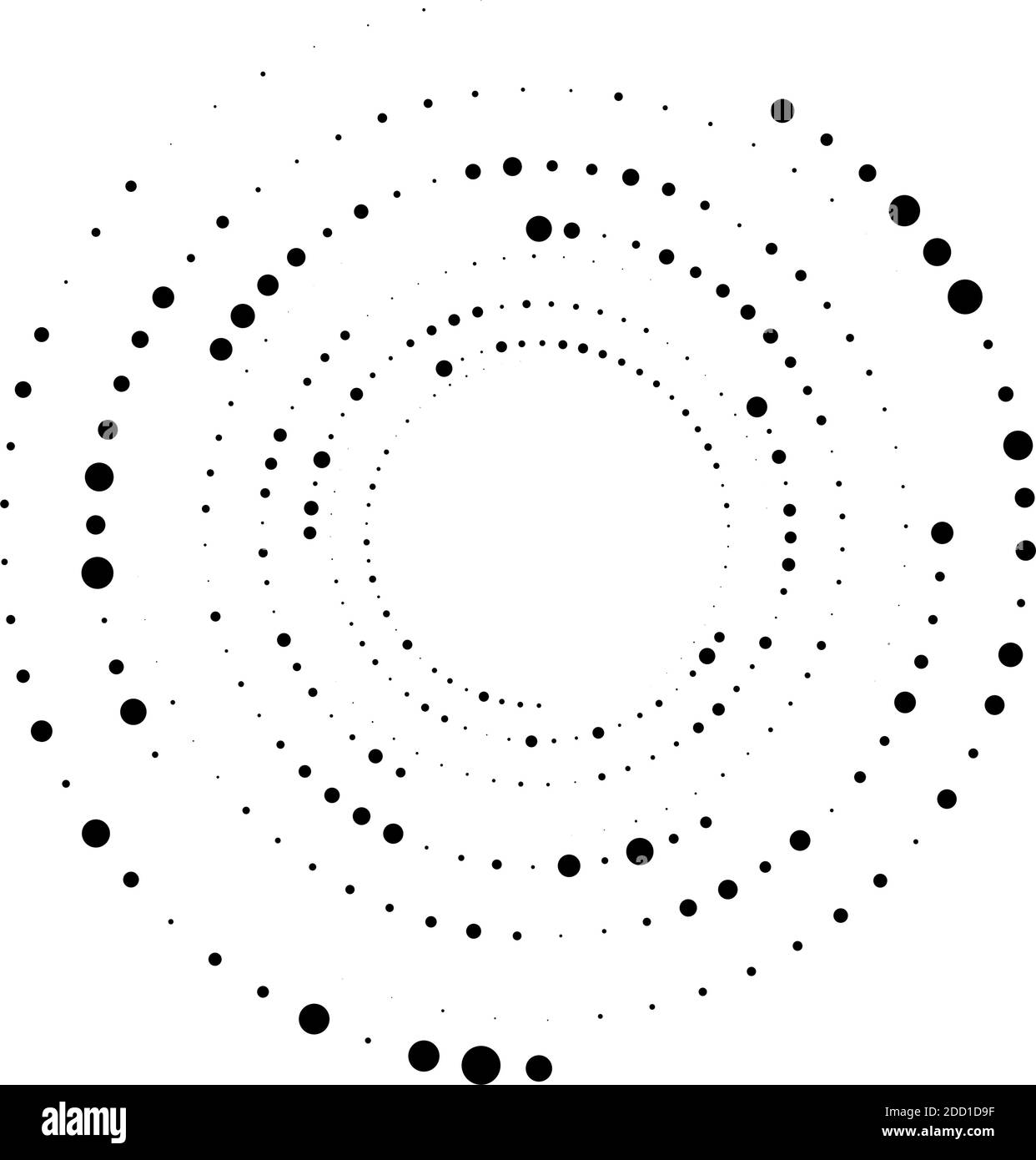Dots, dotted circular spiral. Swirl, twirl of circles. Stippling ...
