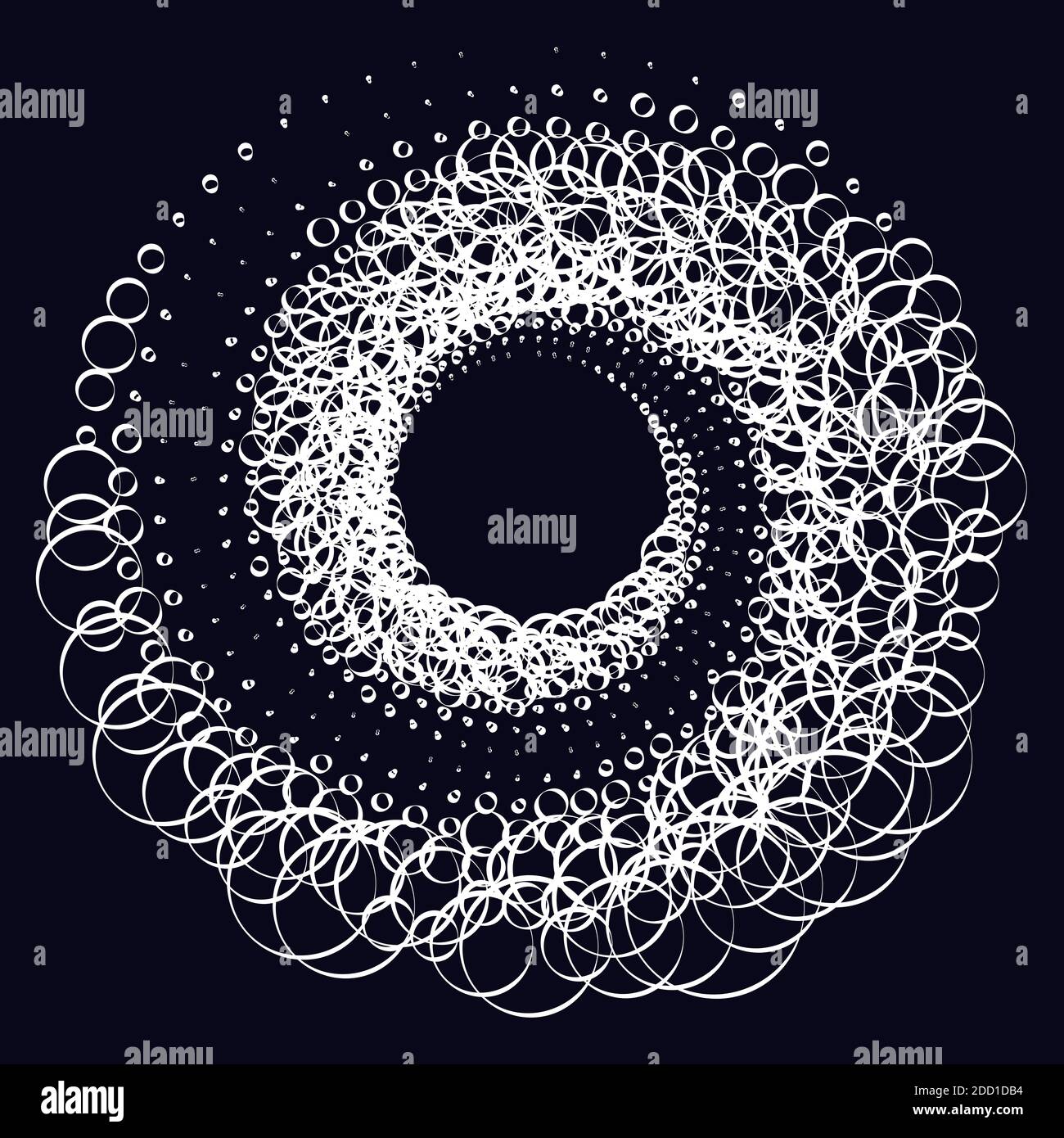 Dots, dotted circular spiral. Swirl, twirl of circles. Stippling ...