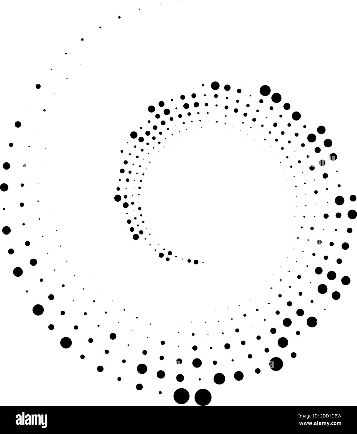 Dots, dotted circular spiral. Swirl, twirl of circles. Stippling ...