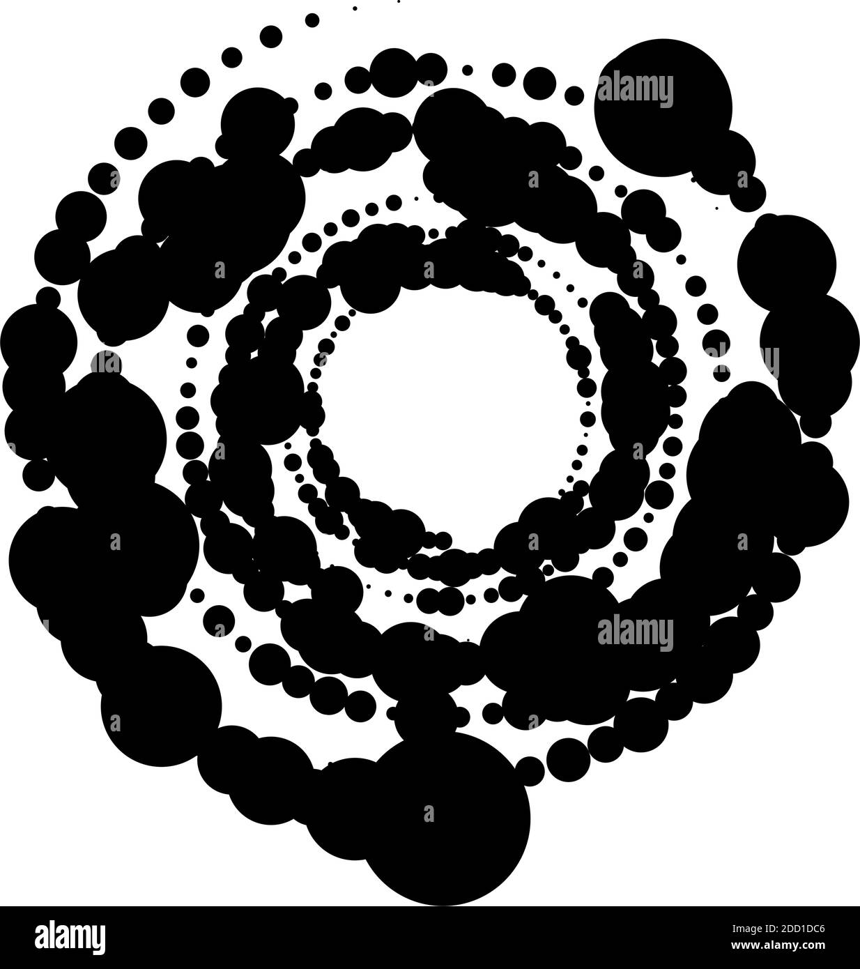 Dots, dotted circular spiral. Swirl, twirl of circles. Stippling ...