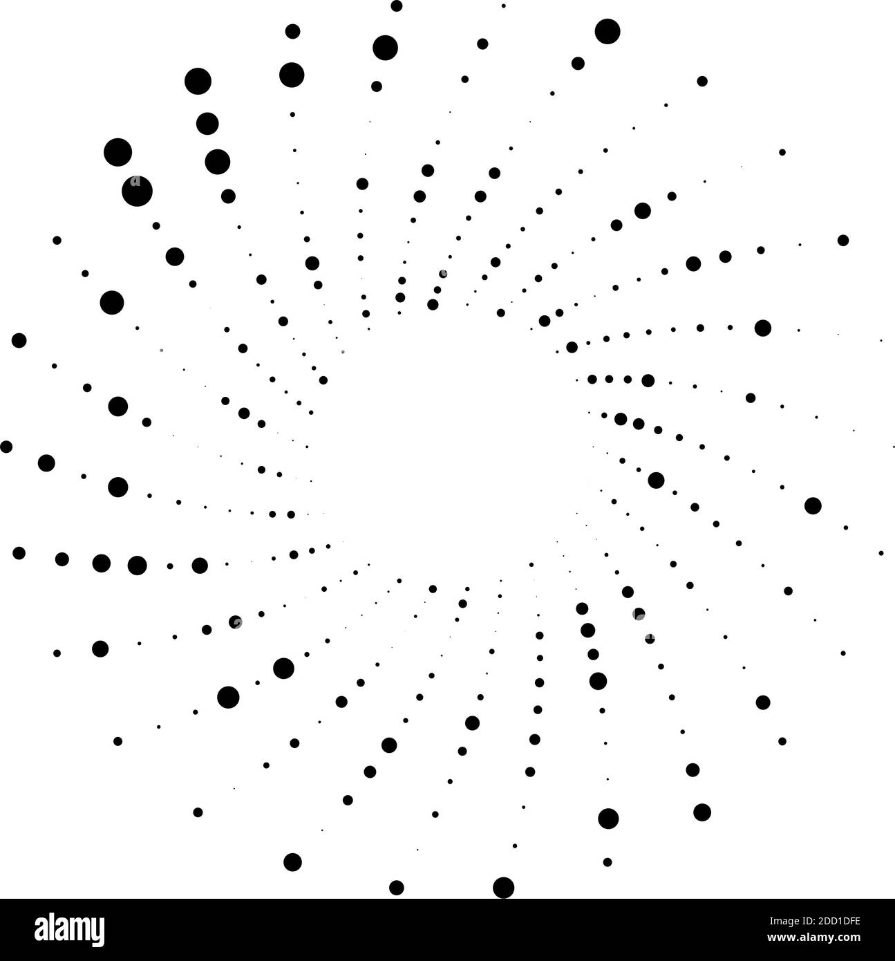 Dots, dotted circular spiral. Swirl, twirl of circles. Stippling ...