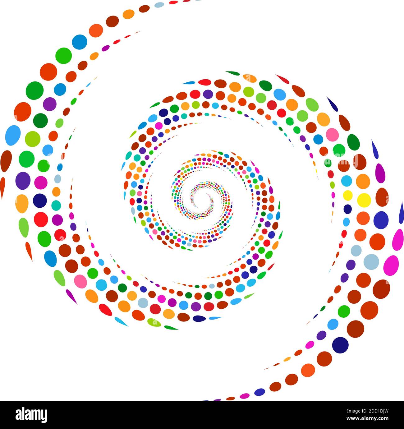 Dots, dotted circular spiral. Swirl, twirl of circles. Stippling ...
