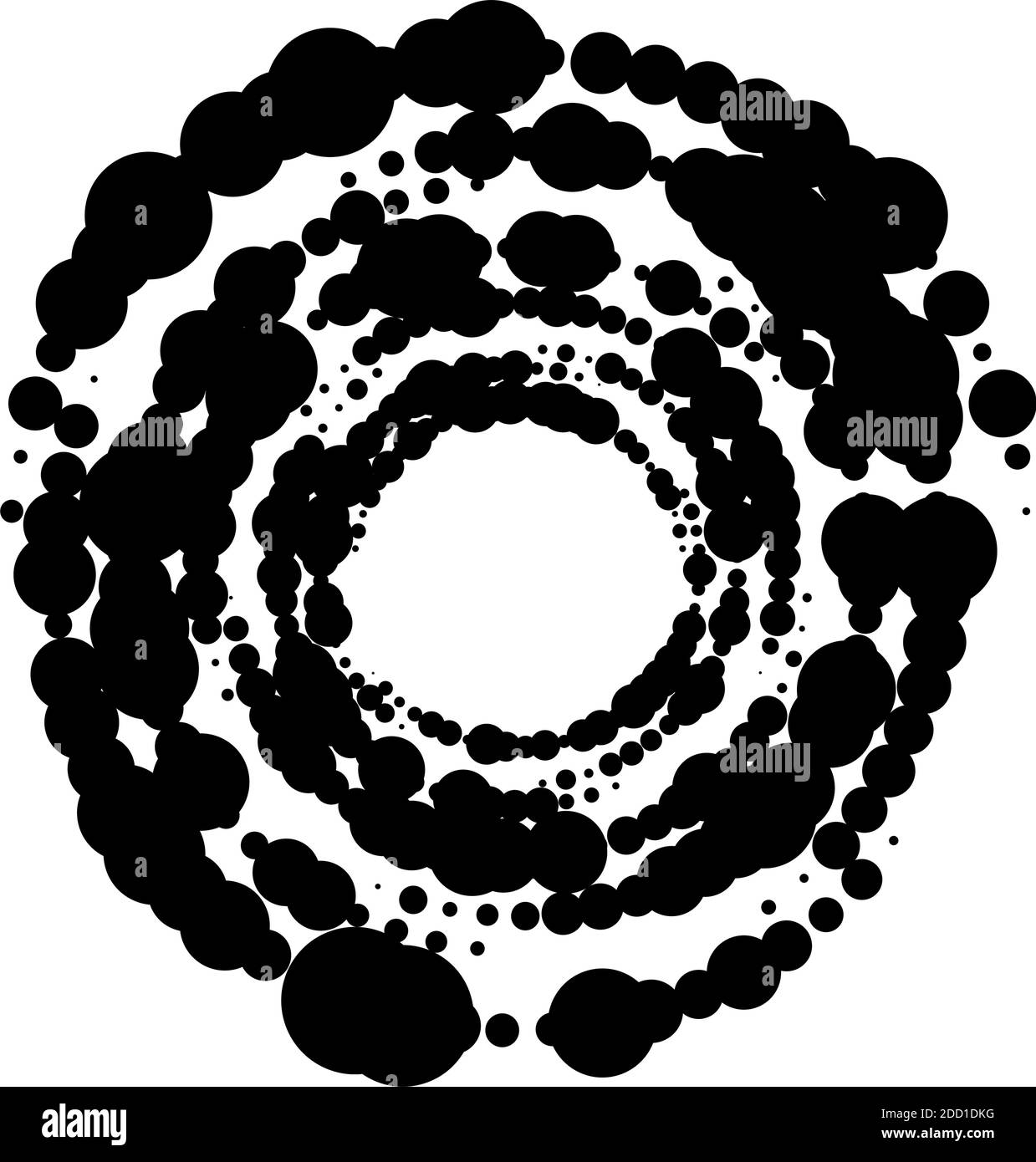 Dots, dotted circular spiral. Swirl, twirl of circles. Stippling ...