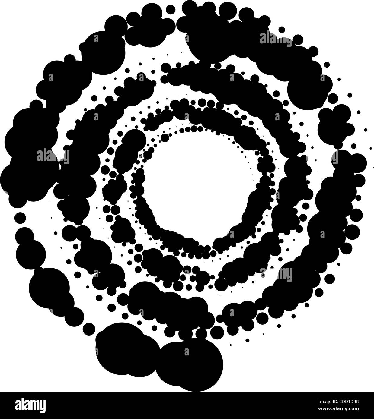 Dots, dotted circular spiral. Swirl, twirl of circles. Stippling ...