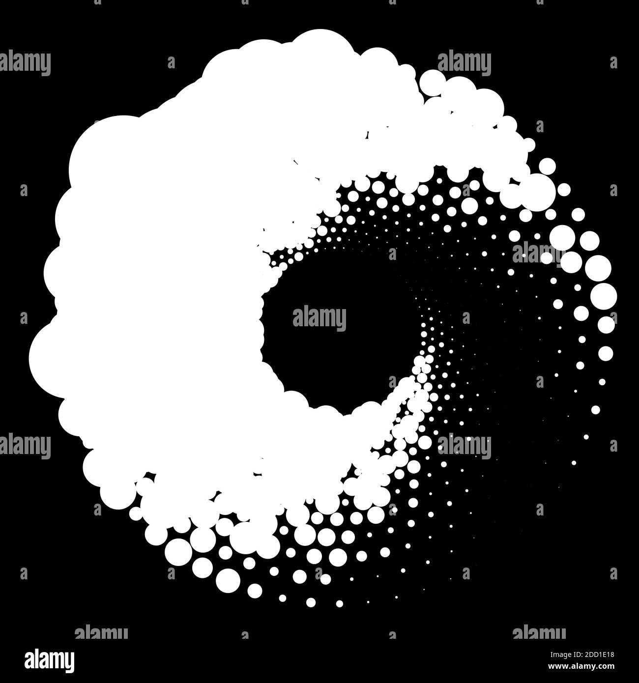 Dots, dotted circular spiral. Swirl, twirl of circles. Stippling ...