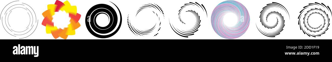 Spiral, swirl, twirl element set. Rotating circular shape Vector ...