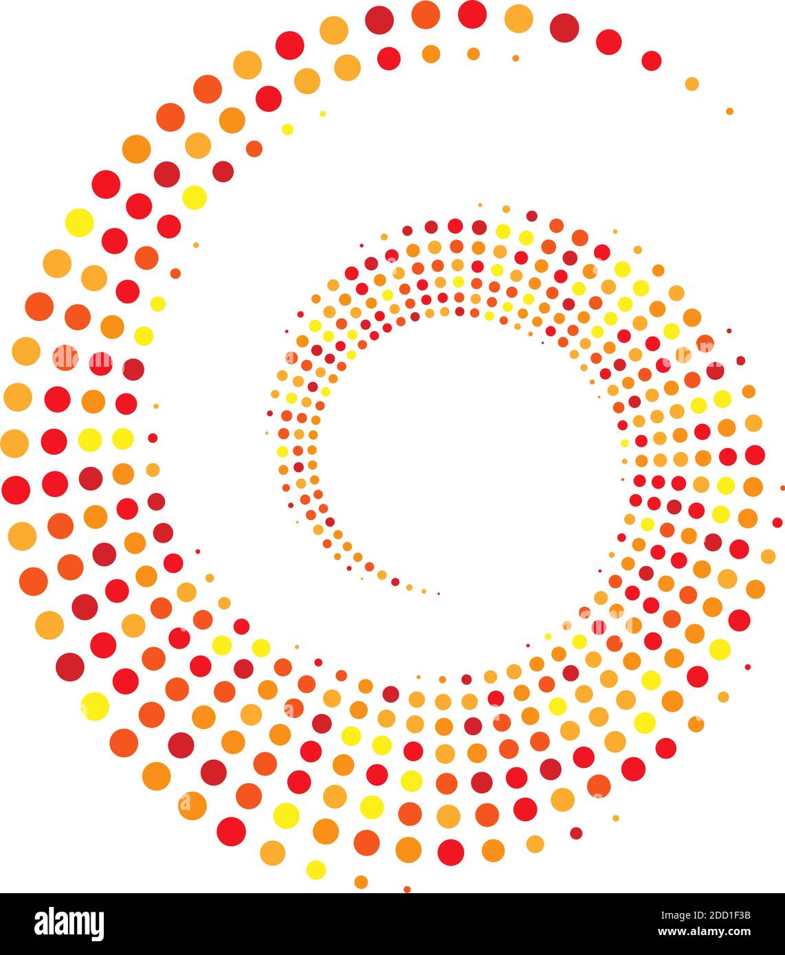 Dots, dotted circular spiral. Swirl, twirl of circles. Stippling ...