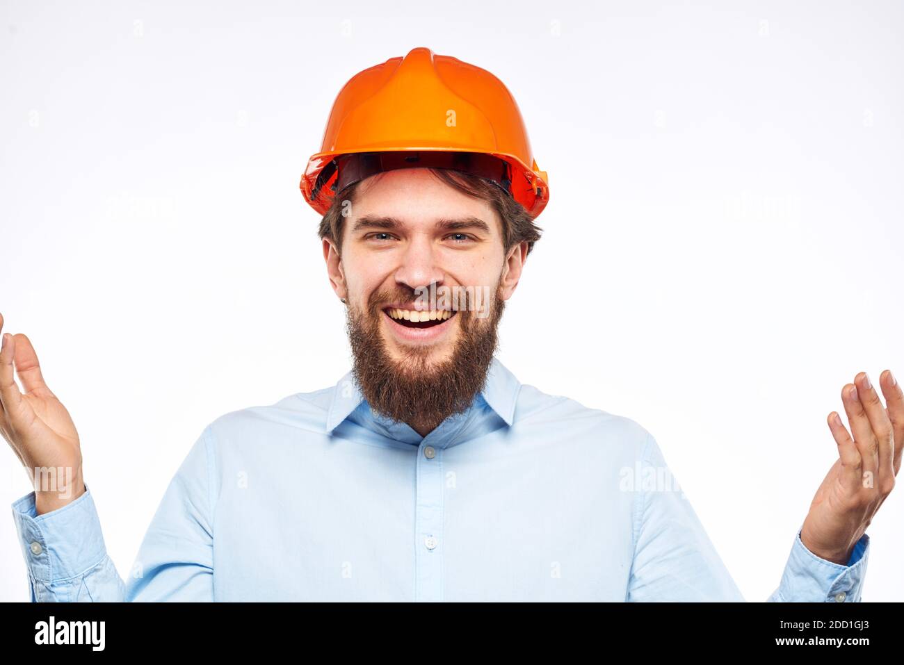 Emotional worker orange paint engineer professional construction ...