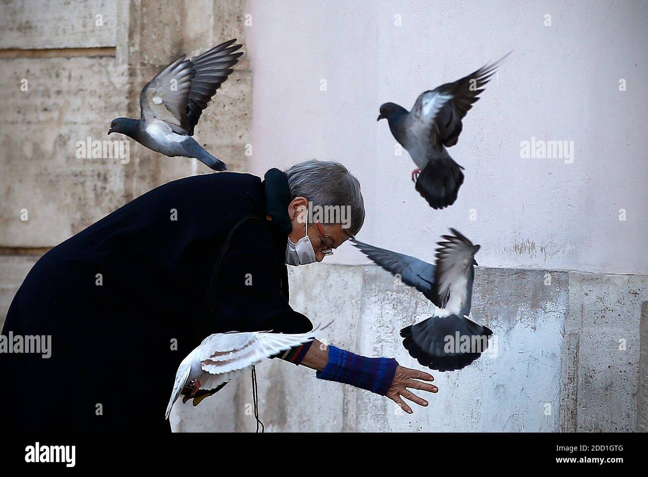 Rome, Rome, Italy. 23rd Nov, 2020. A woman feeds pigeons in Rome ...