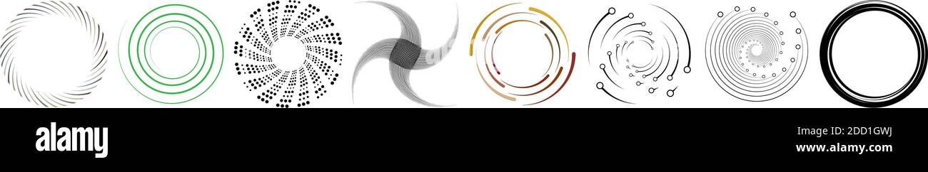 Spiral, swirl, twirl element set. Rotating circular shape Vector ...