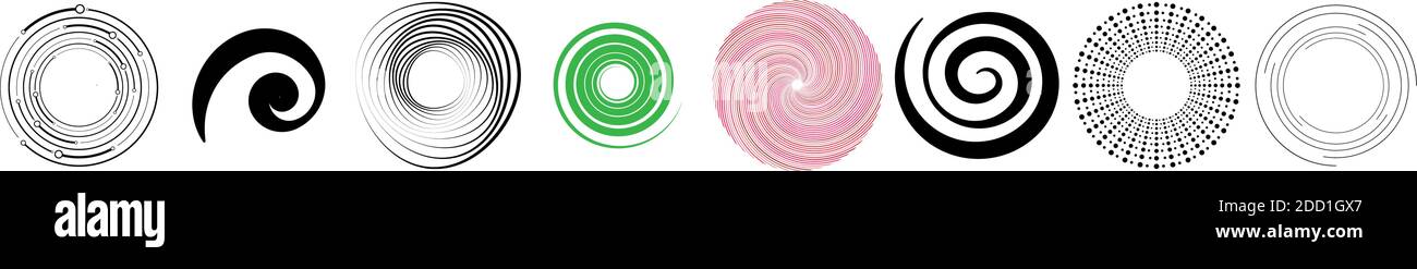 Spiral, swirl, twirl element set. Rotating circular shape Vector ...