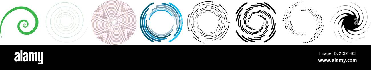 Spiral, swirl, twirl element set. Rotating circular shape Vector ...