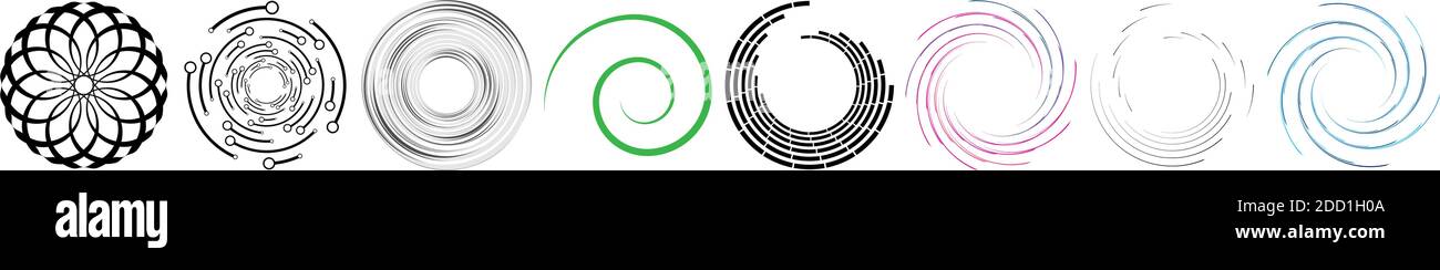 Spiral, swirl, twirl element set. Rotating circular shape Vector ...