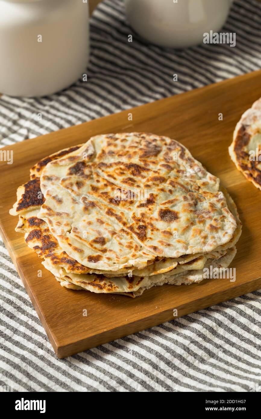 Homemade Norwegian Potato Lefse Flatbread with Sugar and Butter Stock ...