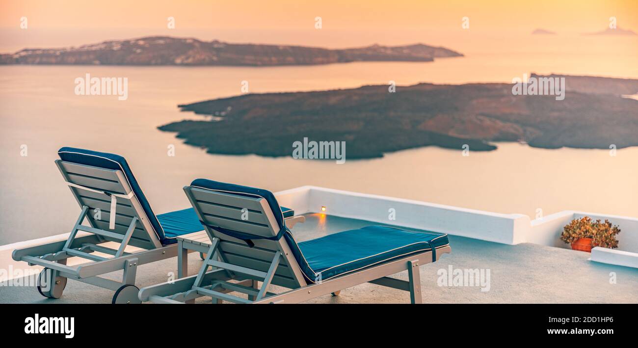 Infinity pool on the rooftop at sunset in Santorini Island, Greece ...