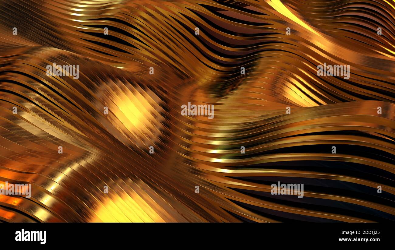 Wavy gold luxury bands background, 3d render illustration Stock Photo ...