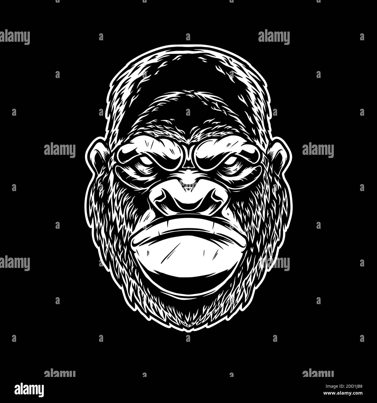 Illustration of head of angry ape in vintage monochrome style. Design ...