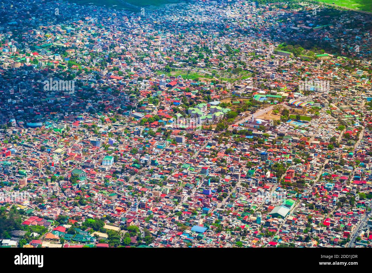 Manila suburb with small houses aerial panoramic view from the plane ...