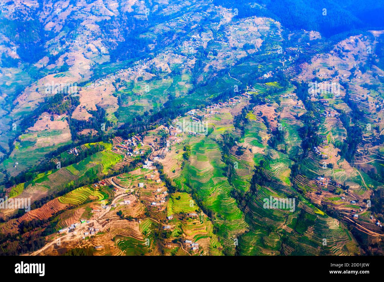 Kathmandu valley aerial panoramic view. Kathmandu is the capital and ...