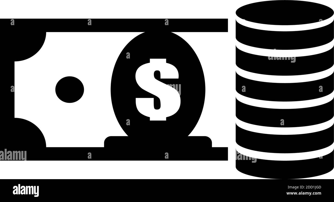 Dollar Banknote with Money Coin Stack. Flat Vector Icon illustration ...