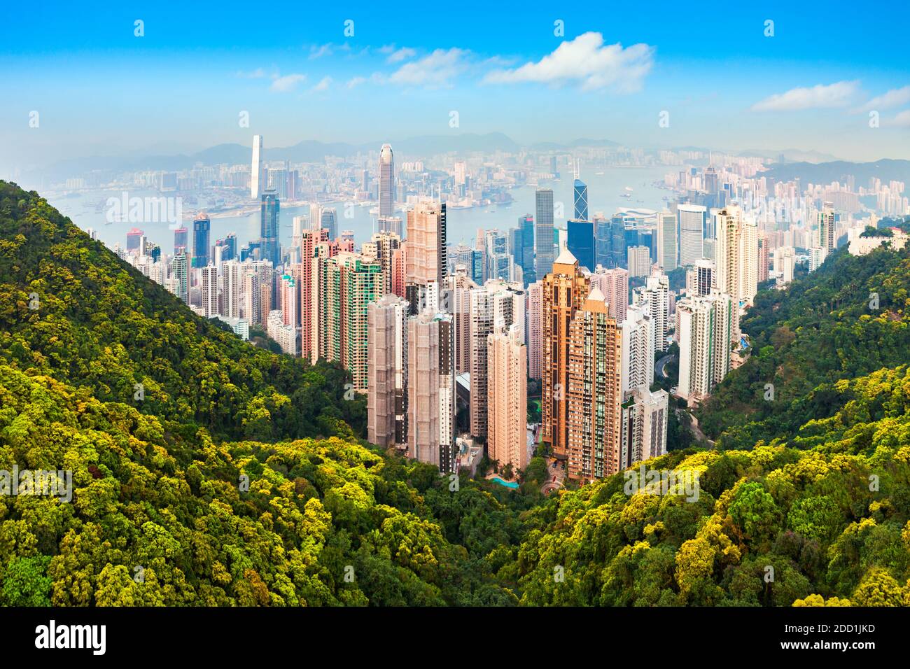 Hong Kong skyline aerial panoramic view from the Victoria Peak ...