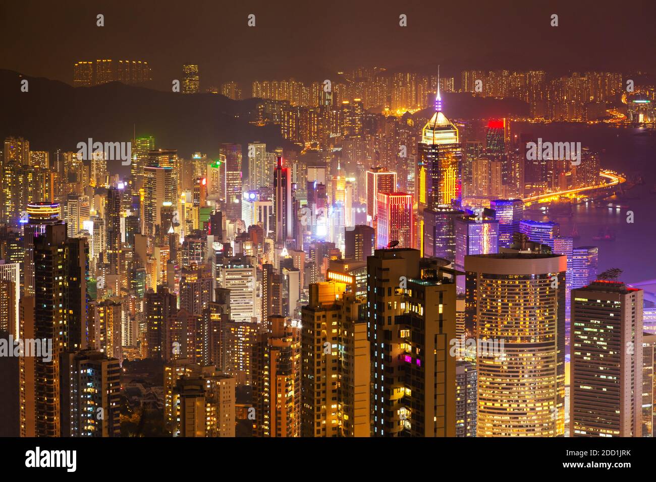 Hong Kong skyline aerial panoramic view from the Victoria Peak ...