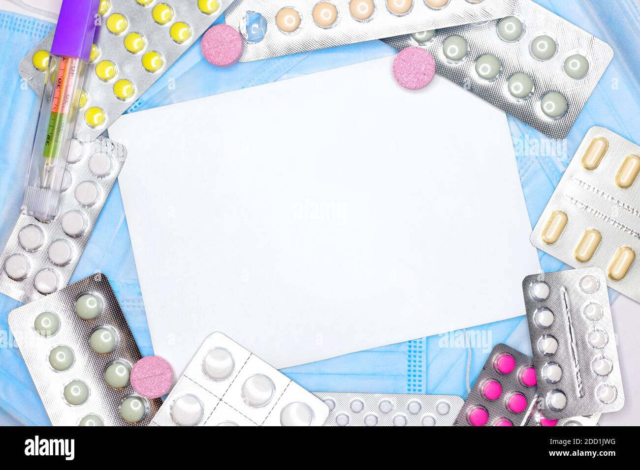 Horizontal medical layout with colored pills and copyspace Stock Photo ...