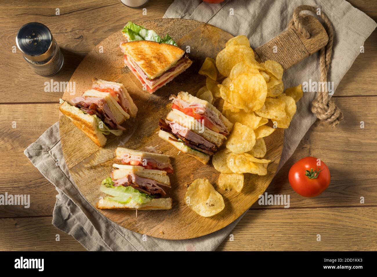 Homemade Turkey Club Sandwich with Bacon Ham and Tomato Stock Photo - Alamy