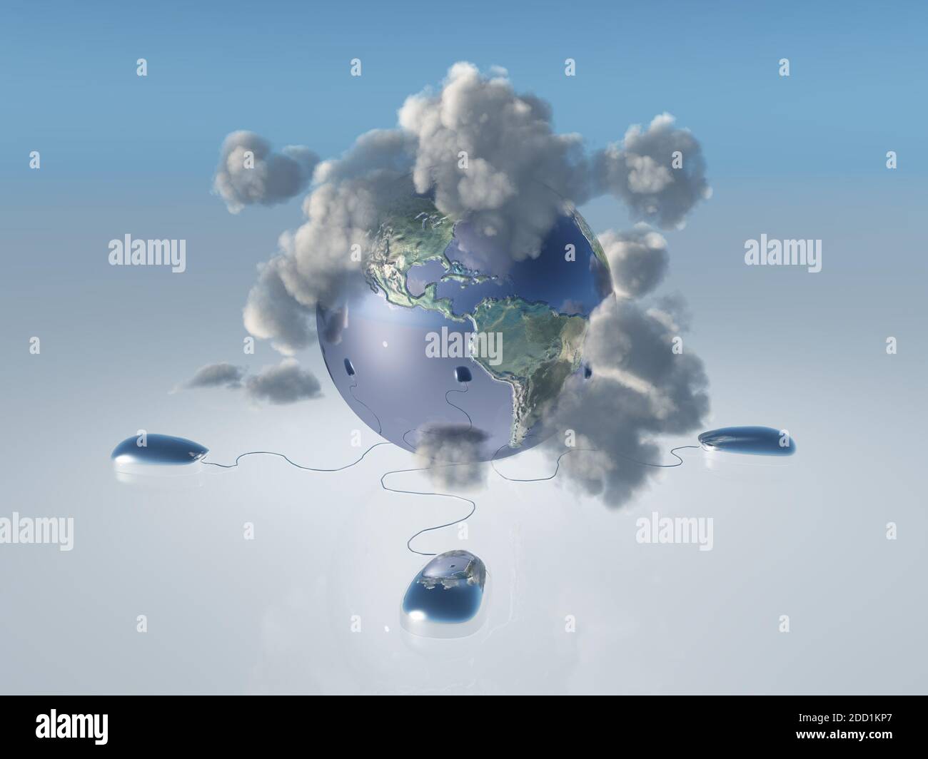 Computer Mice, earth and cloud Americas. 3D rendering Stock Photo - Alamy