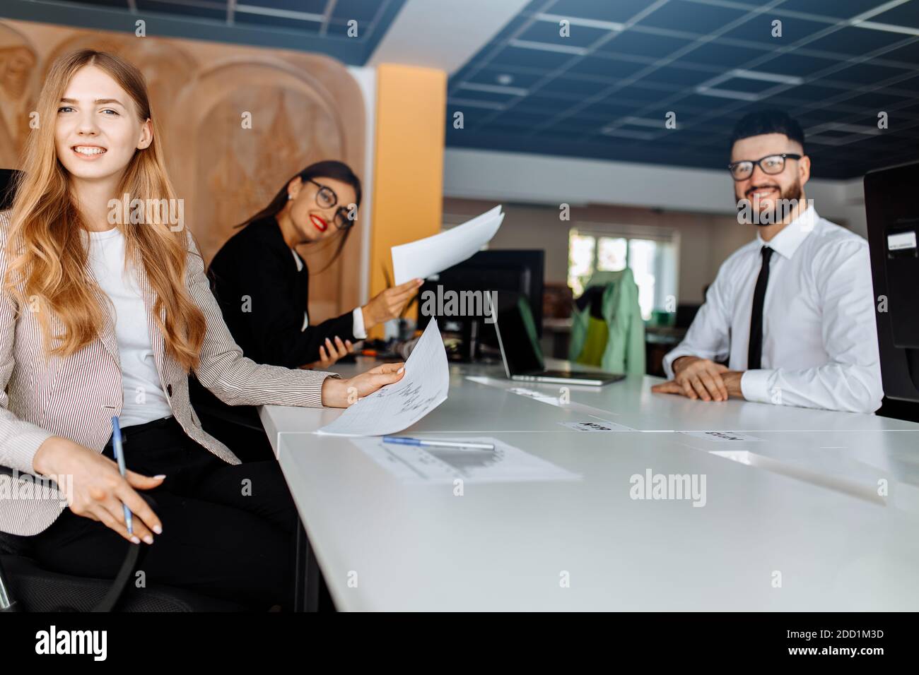 Business colleagues in conference room during presentation Stock Photo ...
