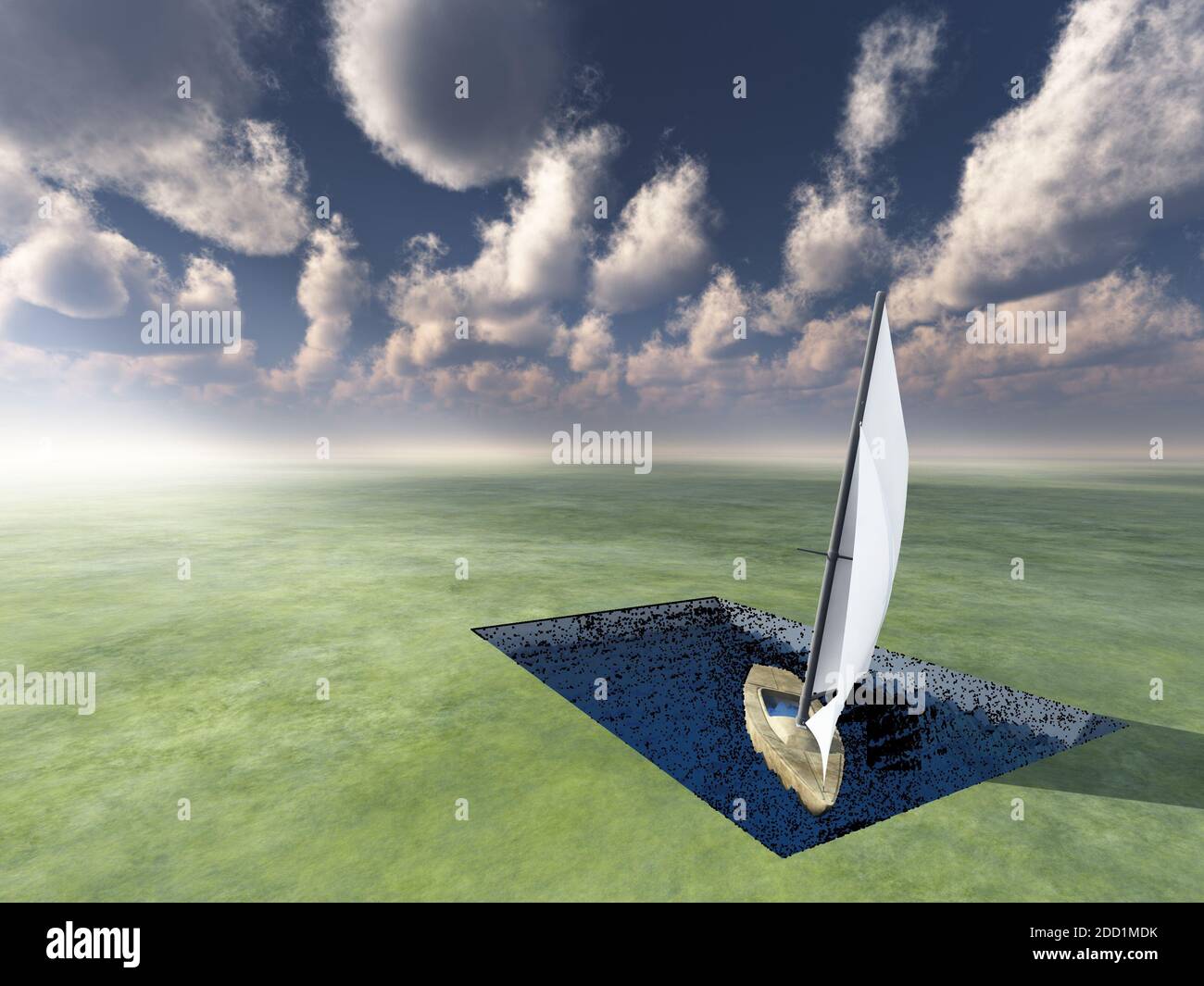 Landlocked Boat afloat in useless pool. 3D rendering Stock Photo - Alamy