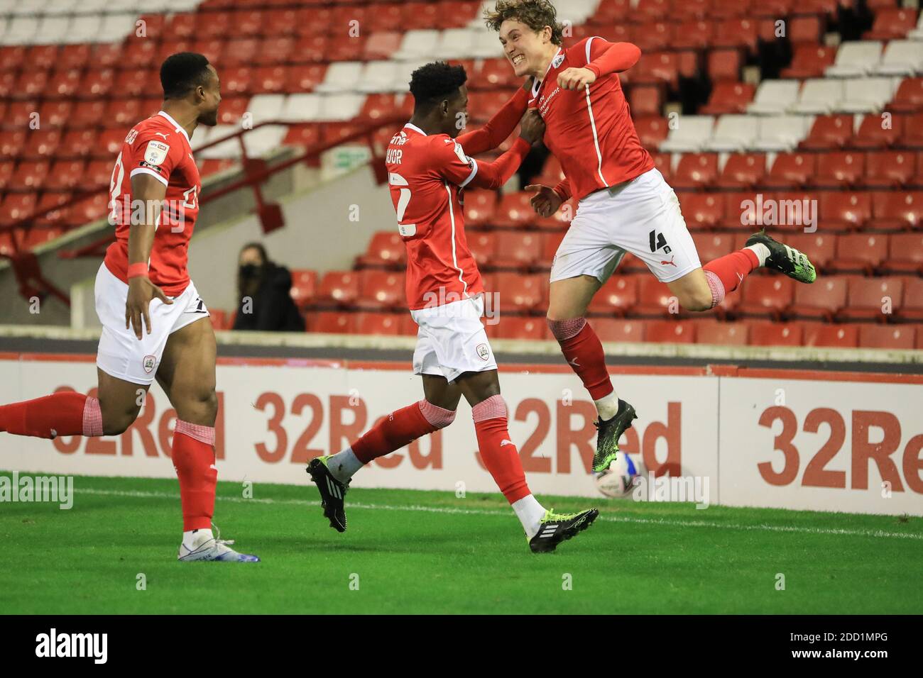 Callum Styles #4 of Barnsley celebrates his goal to make it 1-0 Stock ...