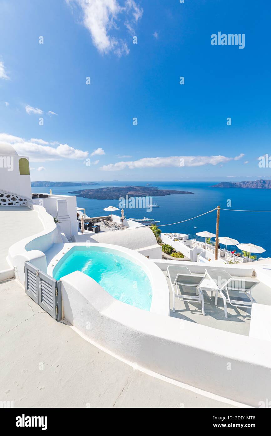 Amazing landscape of Fira, white architecture caldera view Santorini ...