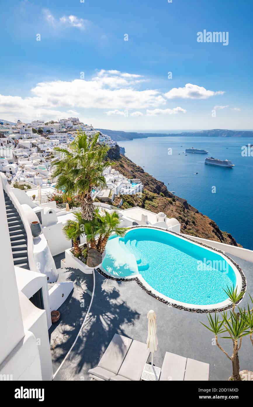 Amazing landscape, infinity pool caldera view Santorini, Greece with ...