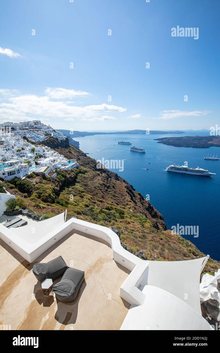 Amazing landscape of Fira, white architecture caldera view Santorini ...