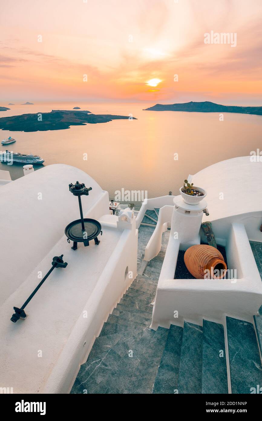 Amazing landscape of Fira, white architecture caldera view Santorini ...