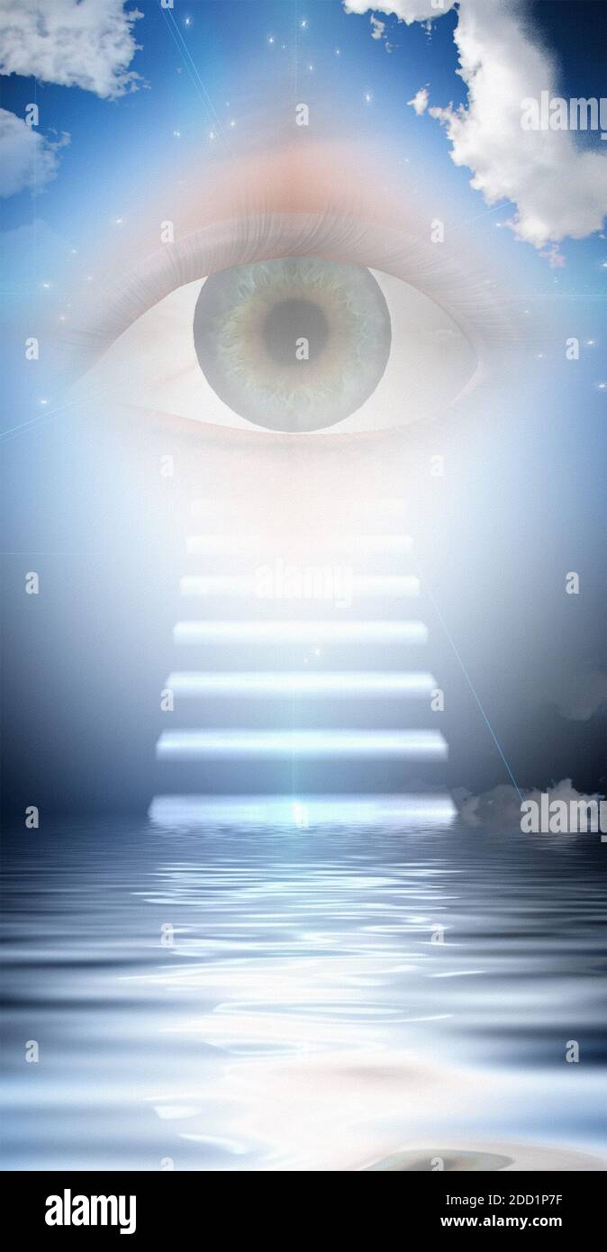 Stairs lead to eye. 3D rendering Stock Photo - Alamy
