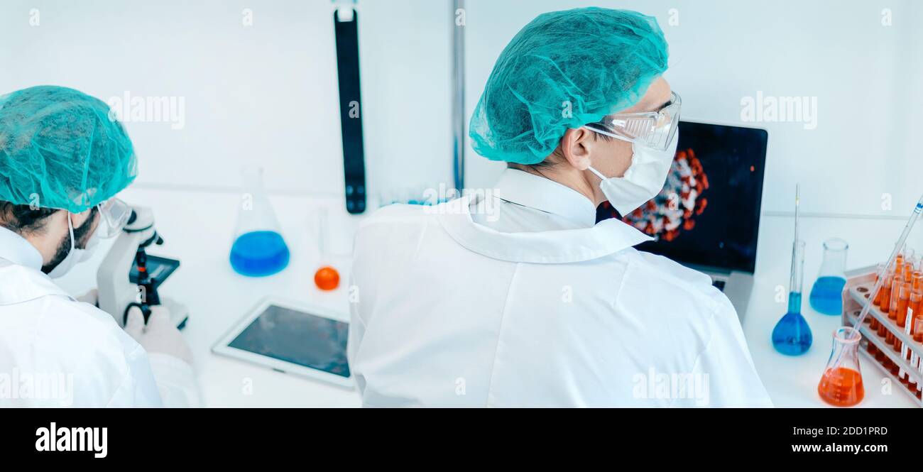 rear view. scientist sitting at a Desk in the laboratory Stock Photo ...