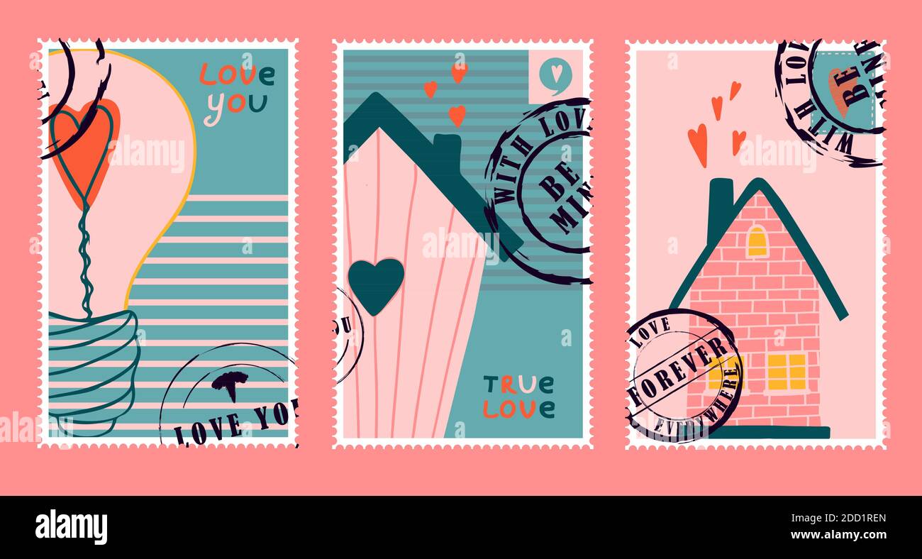 romantic postage stamps. envelopes and cards for valentine's day. Top ...