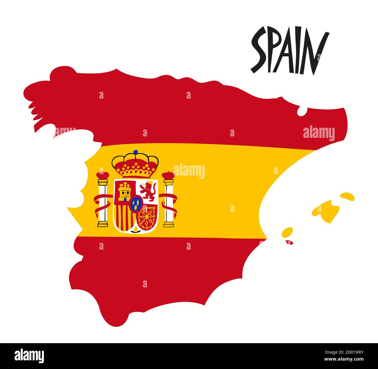 Vector hand drawn stylized map of Spain with flag. Travel illustration ...