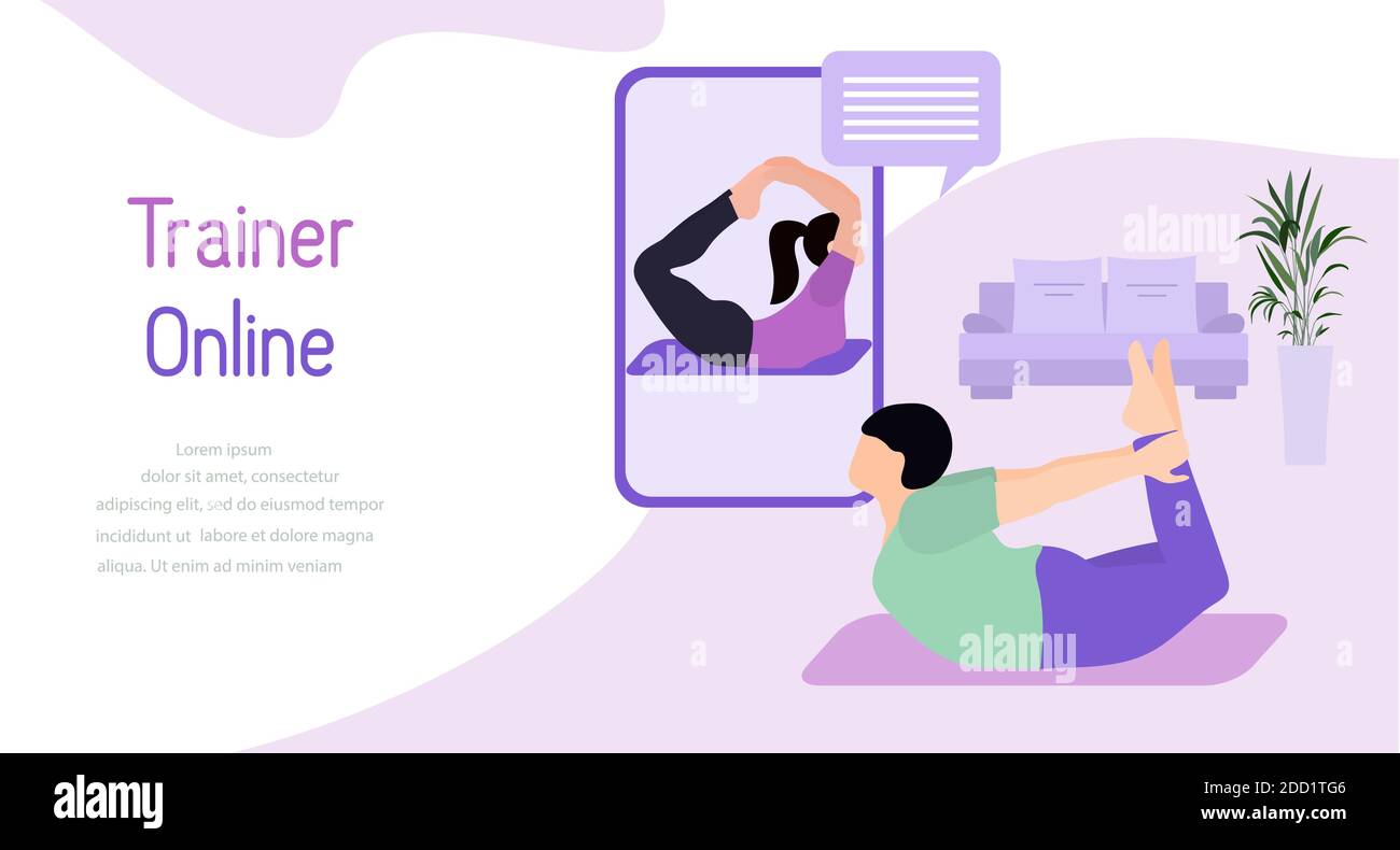 Vector illustration Training with an online trainer Sport fitness ...