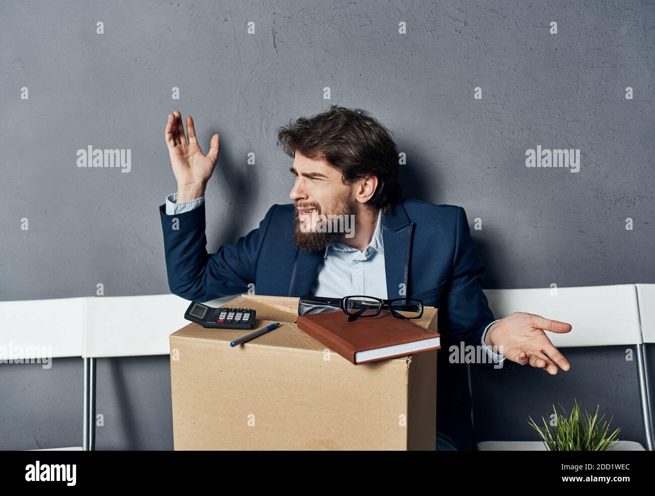 business man box with things job search waiting emotions Stock Photo ...