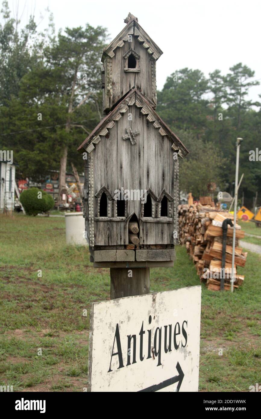 Virginia, USA. Miniature handmade wooden church building displayed in ...