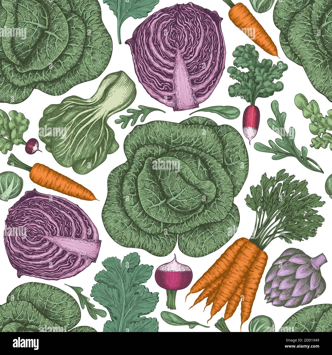 Hand drawn sketch vegetables. Organic fresh food vector seamless ...