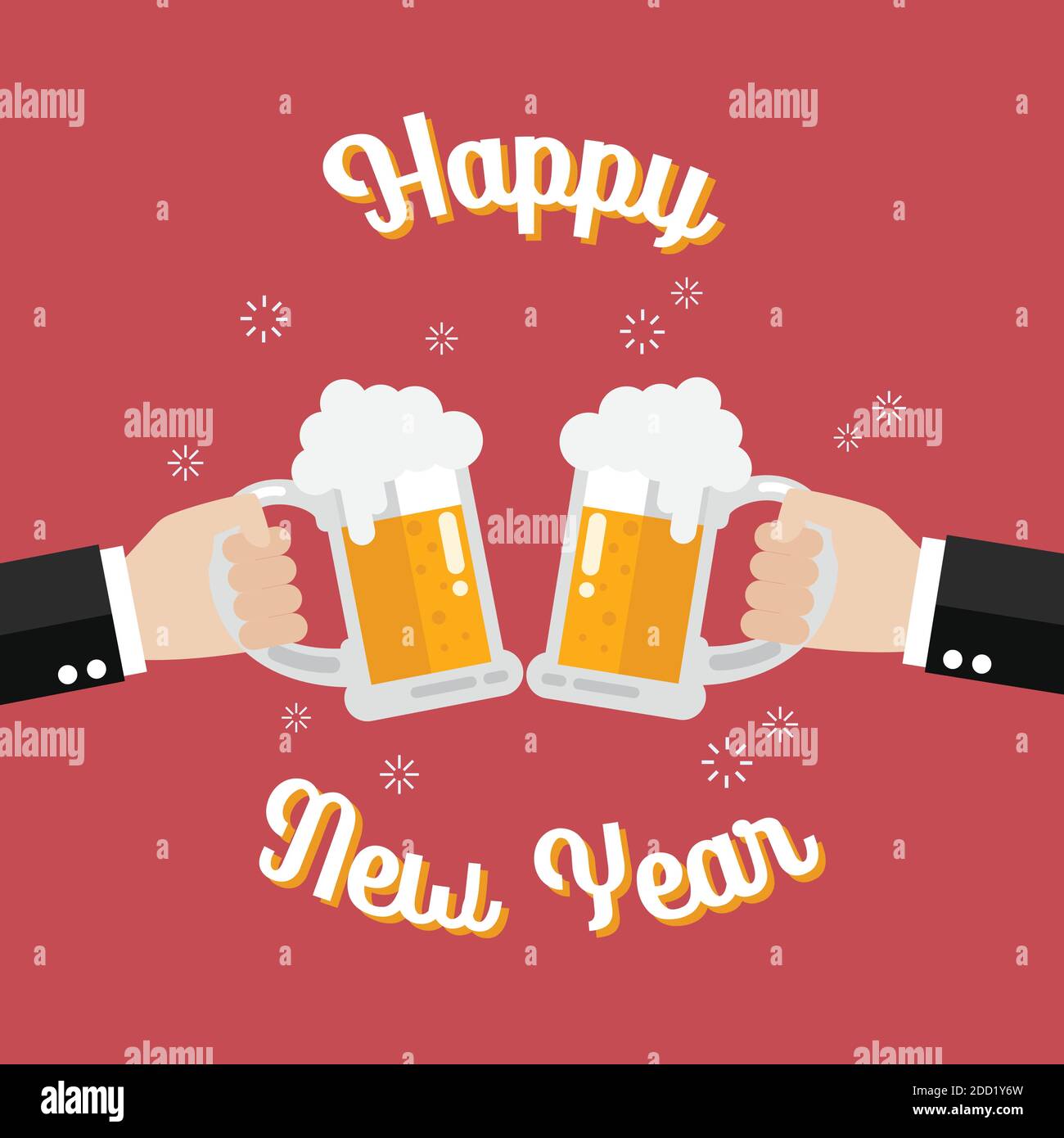 Happy new year poster Toasting glasses of beer. Vector Illustration ...